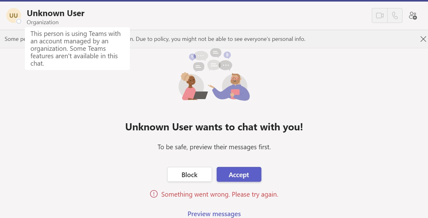 Fixing Microsoft Teams chat between Work and Personal account error ... Fixing Microsoft Teams chat between Work and Personal account error ...